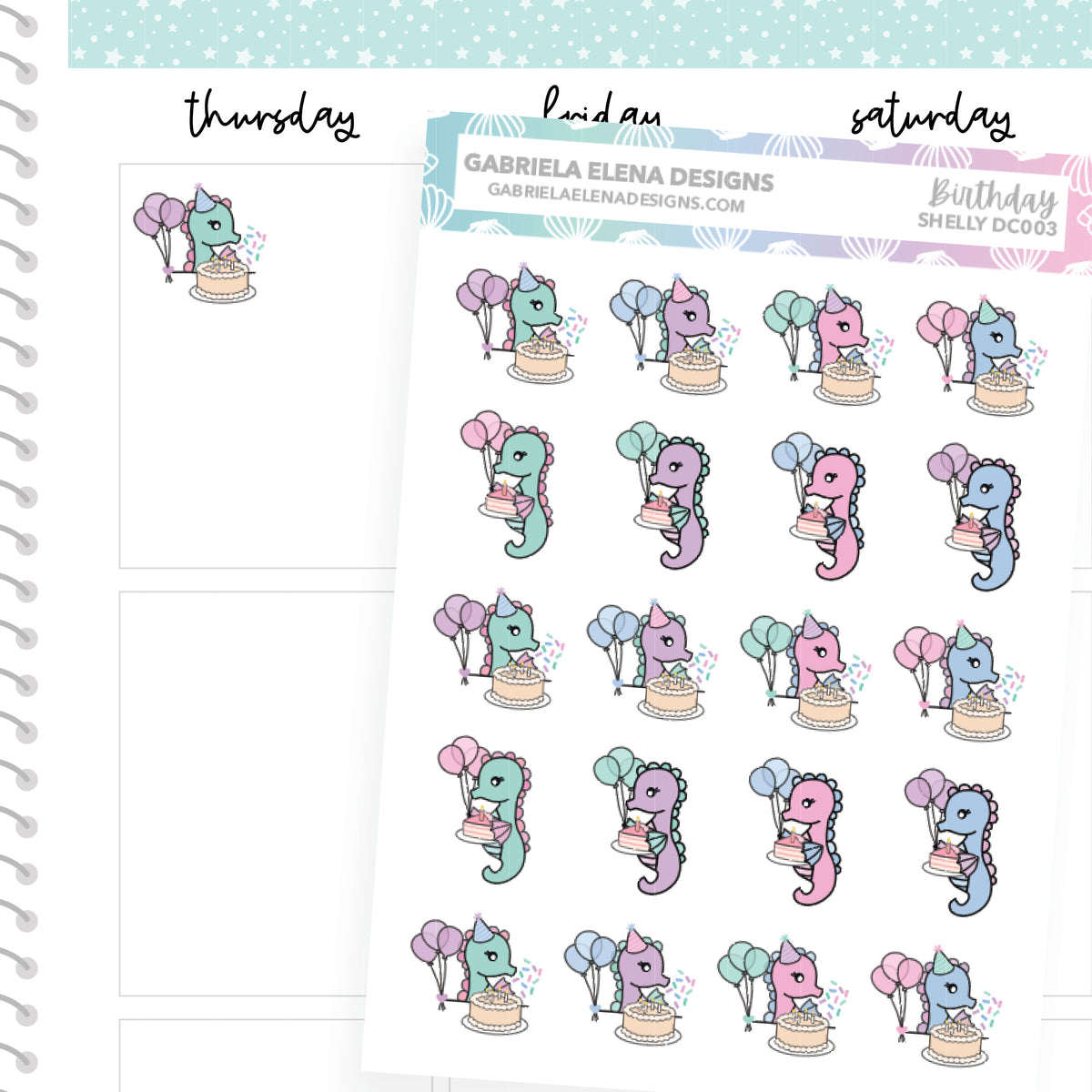 Birthday Sampler // Shelly Seahorse Character / Drawn Doodle Stickers ...