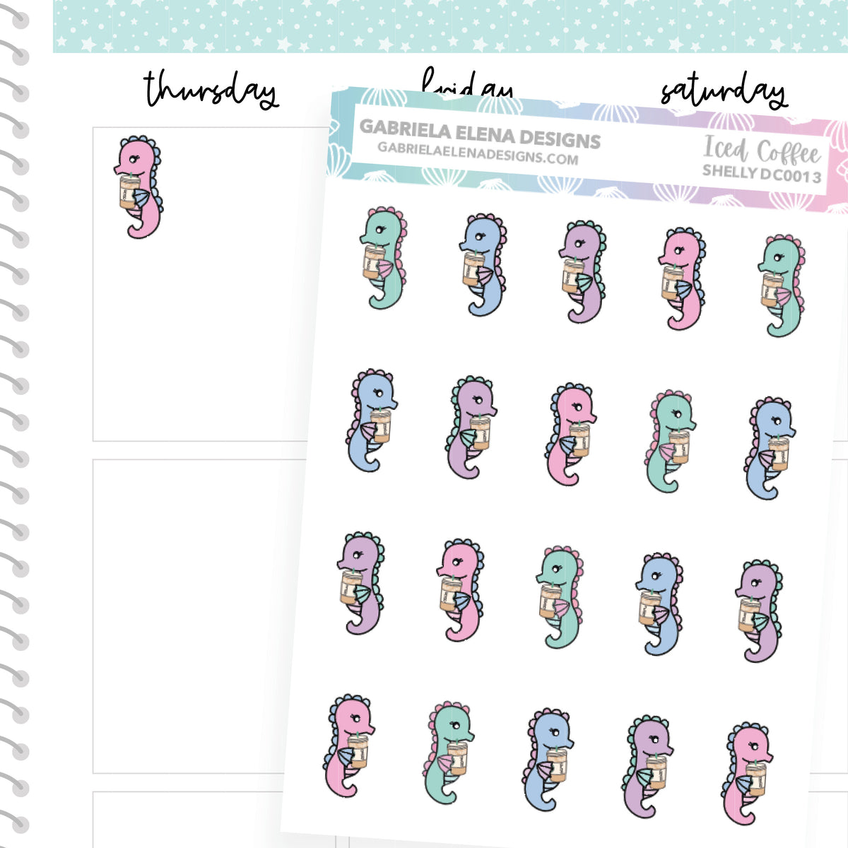 Iced Coffee // Shelly Seahorse Character / Drawn Doodle Stickers ...